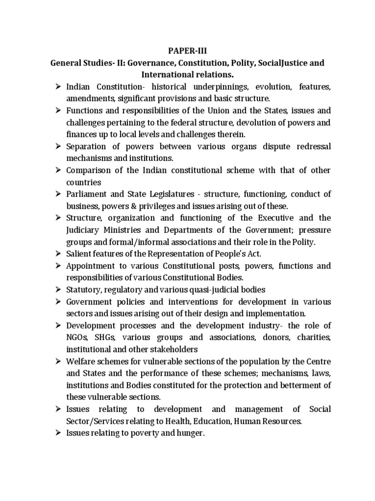 General Studies 3 Upsc Syllabus | PDF | Constitution | Governance