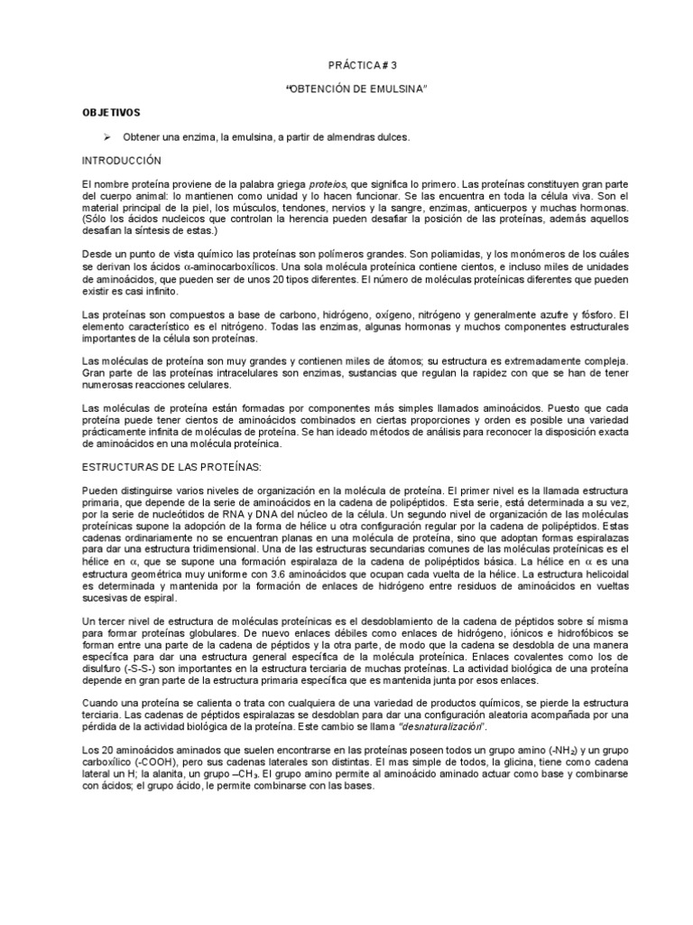 Obtencion de Emulsina | PDF | Péptido | Estructura proteica