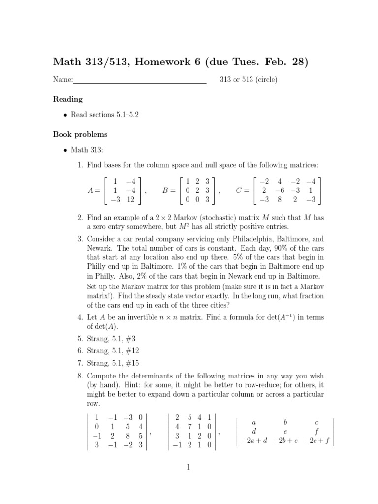 Math 313/513, Homework 6 (Due Tues. Feb. 28) | Download Free PDF ...