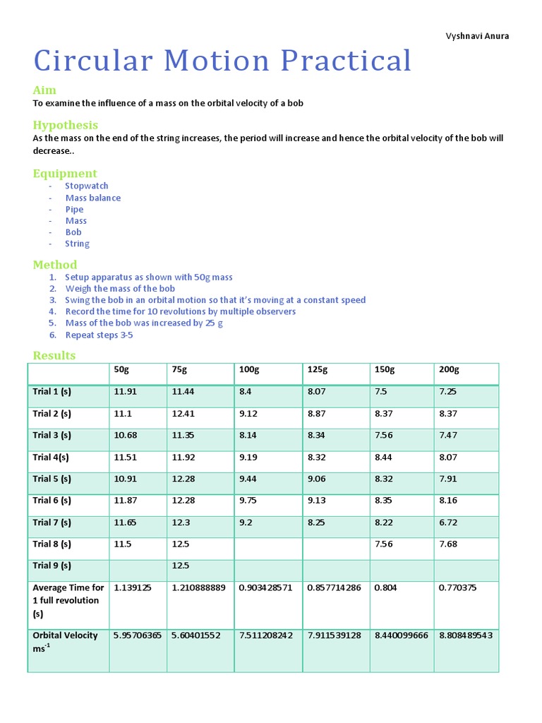 Circular Motion Practical | PDF | Force | Mass