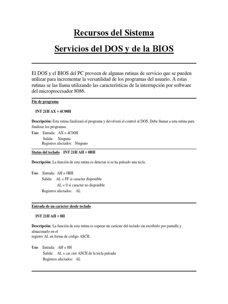 Recursos Del Sistema DOS y BIOS | PDF | Bios | Ascii