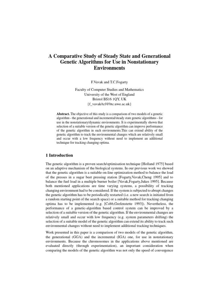 A Comparative Study of Steady State and Generational Genetic Algorithms For Use in Nonstationary ...