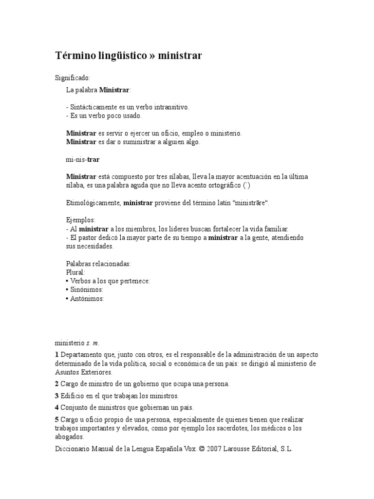 Ministerio Ministrar Definicion | PDF