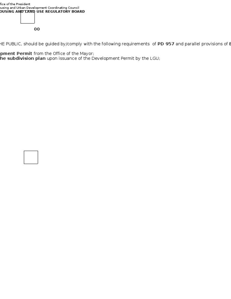 PD 957 Compliance Guidelines for Subdivisions | PDF