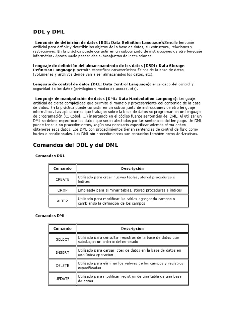 Introducción a DDL y DML en Bases de Datos | PDF