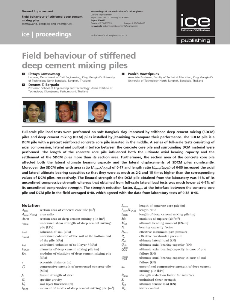 Field Behaviour of Stiffened Deep Cement Mixing Piles | PDF | Deep ...