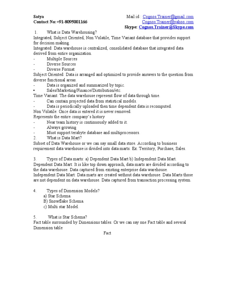 Data Warehousing Interview Questions and Answers | PDF | Data Warehouse | Data Management