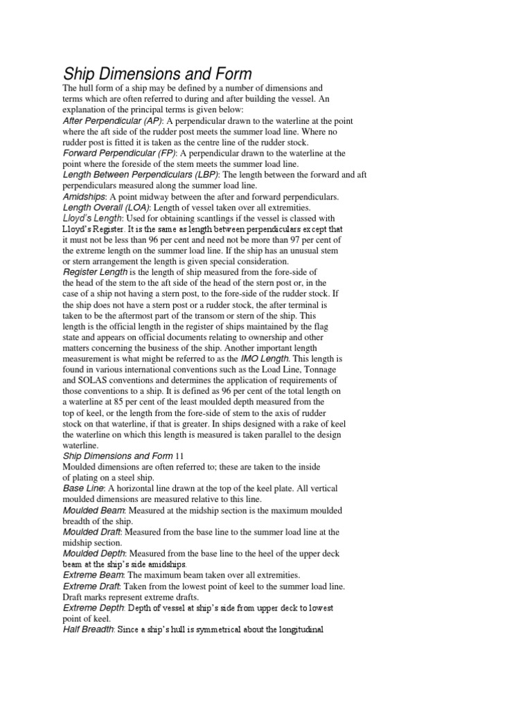 Ship Dimensions and Form | PDF | Tonnage | Shipbuilding