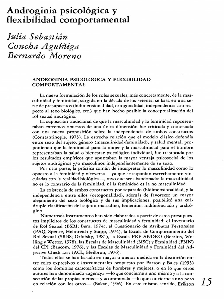Androginia y Flexibilidad Psicológica | PDF | Masculinidad | Feminidad