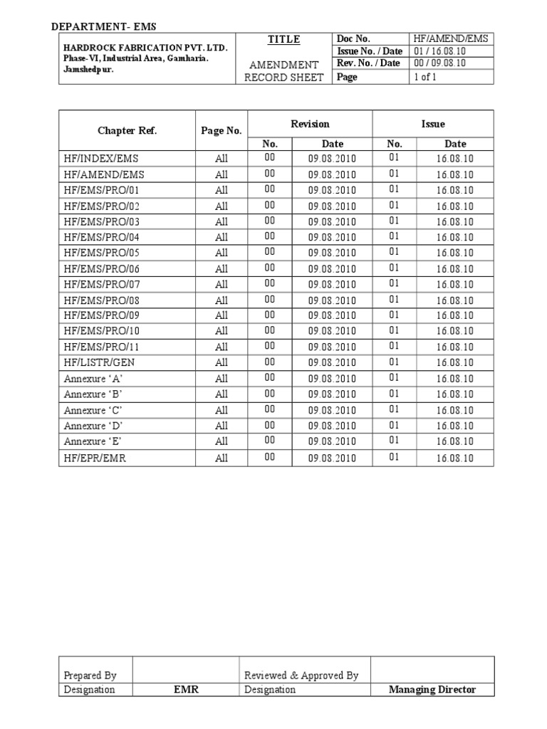 Amendment Record Sheet - EMS | PDF | Computers