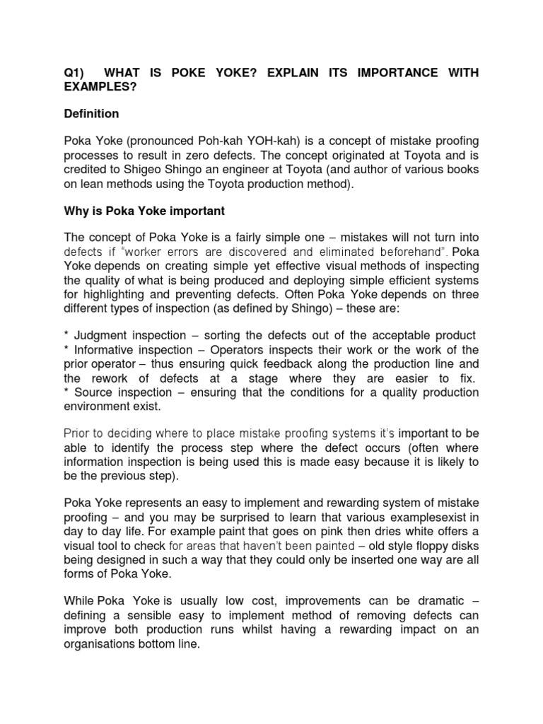 POKE YOKE Notes | PDF | Manufactured Goods