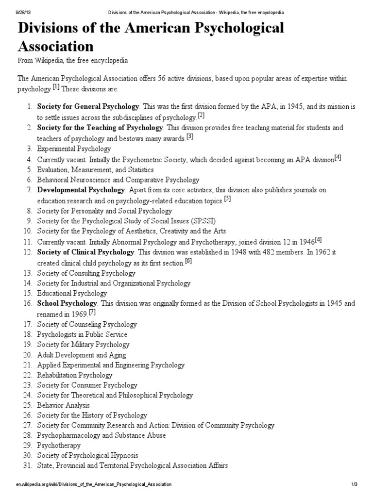 Divisions of The American Psychological Association | PDF