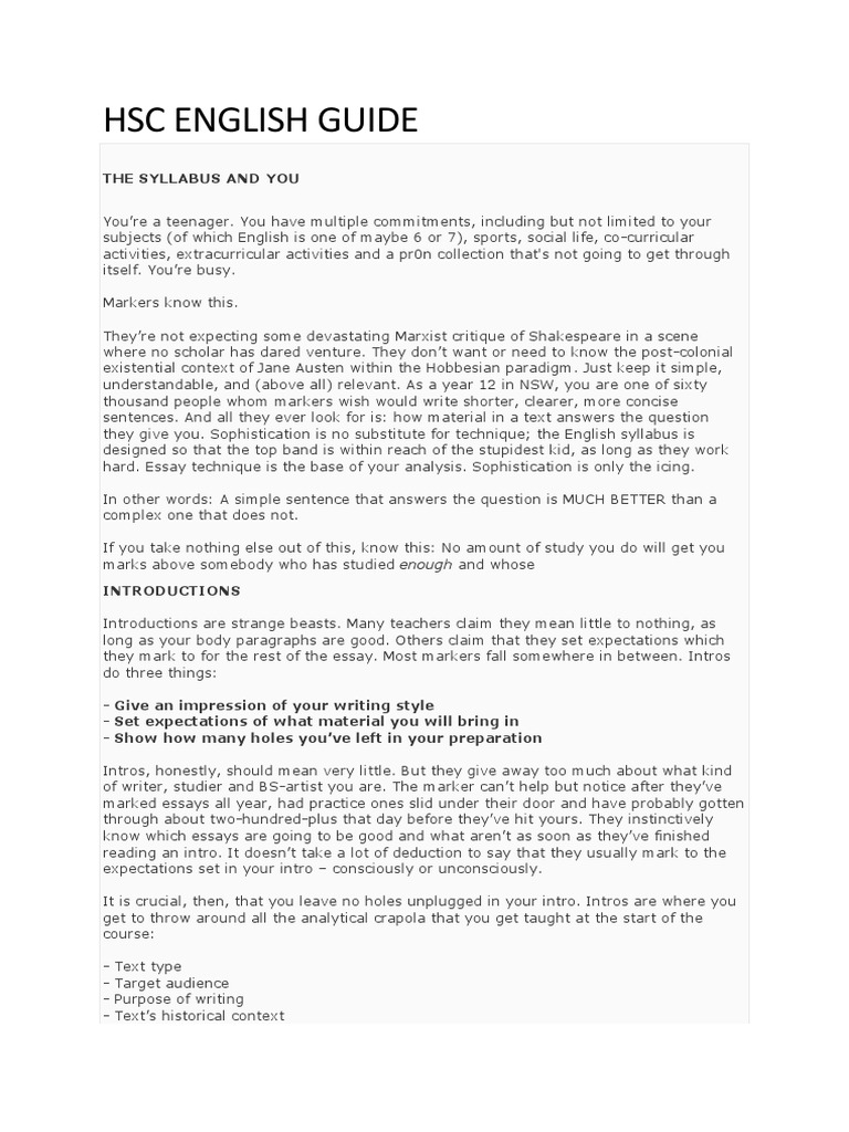 HSC English Guide | PDF | Essays | Narrative