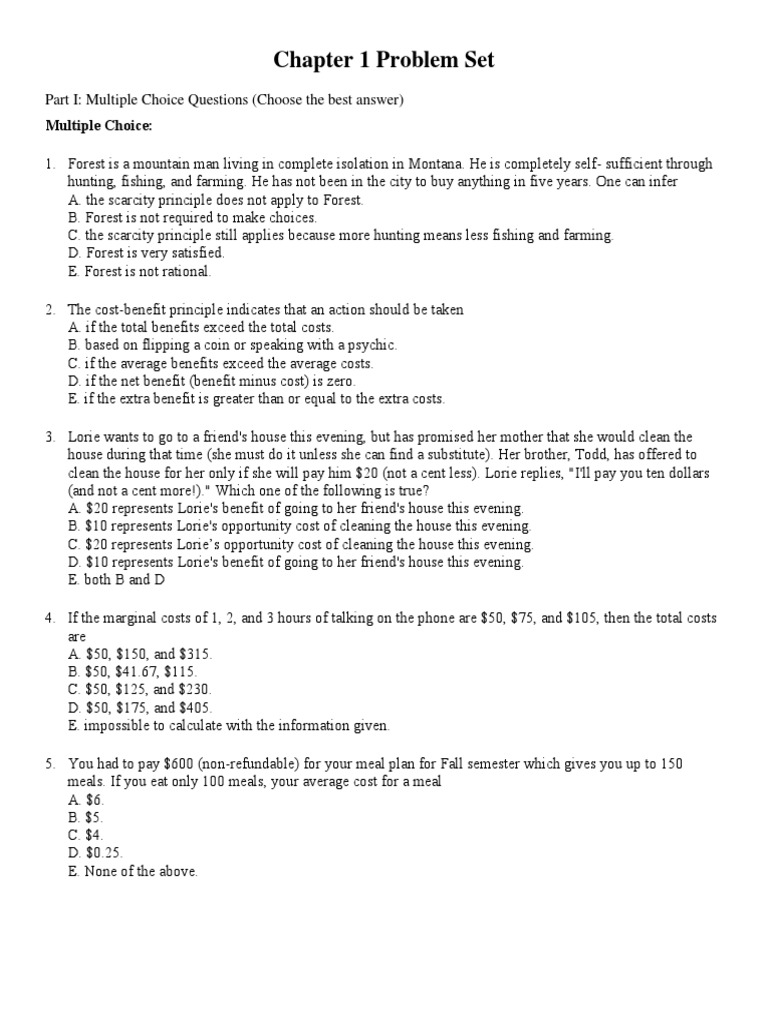 Chapter 1 Problem Set MCQs | PDF | Textbook | Economics