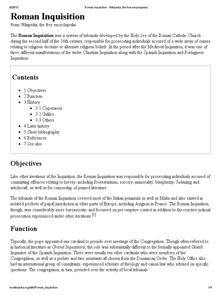 Roman Inquisition | Tribunals Of The Catholic Church | Catholic Church