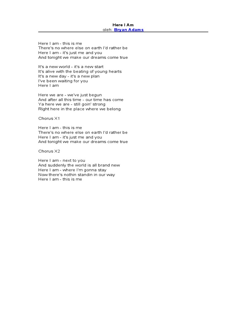 Here I Am | PDF | Pop Songs | Musical Compositions