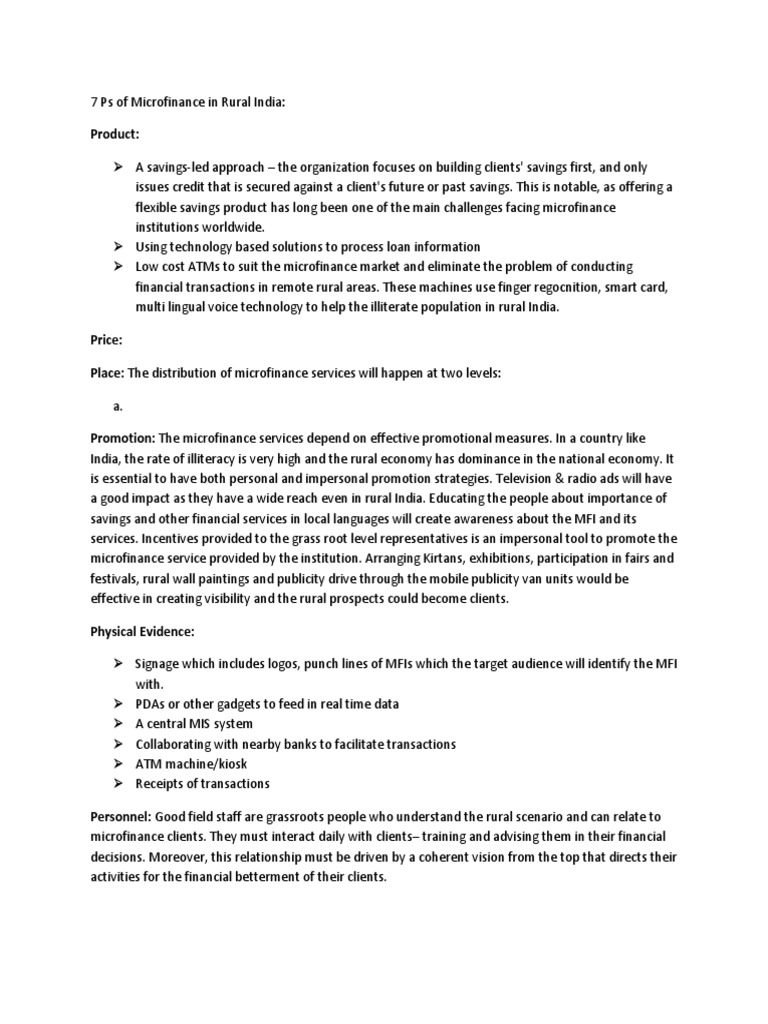 7 Ps of Microfinance in Rural India | PDF | Microfinance | Automated ...