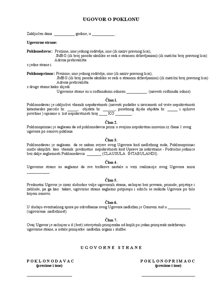 Ugovor o Poklonu | PDF