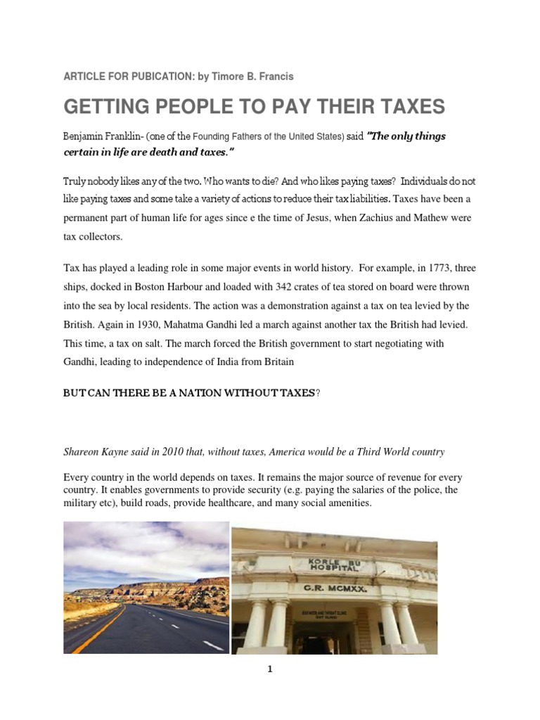 Getting People To Pay Their Taxes: ARTICLE FOR PUBICATION: by Timore B ...
