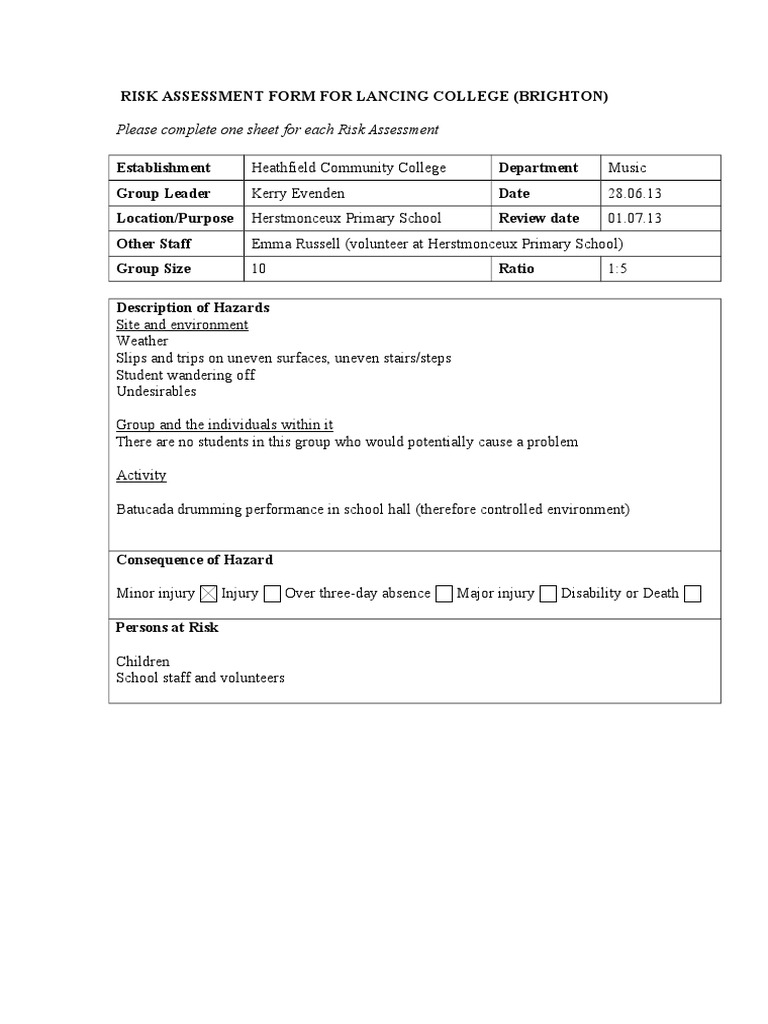 Location Risk Assessment | PDF | Self-Improvement | Wellness