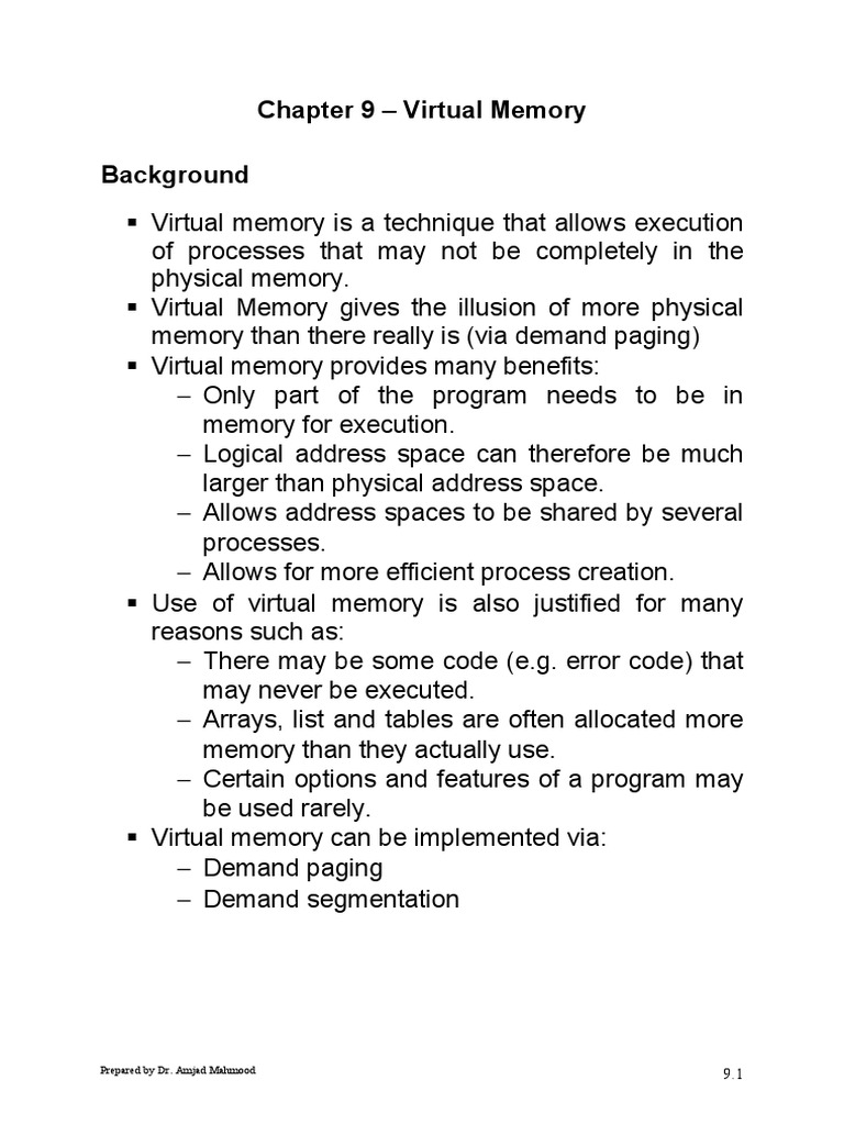 Chapter 9 - Virtual Memory Background: Prepared by Dr. Amjad Mahmood | PDF | Computer Data ...