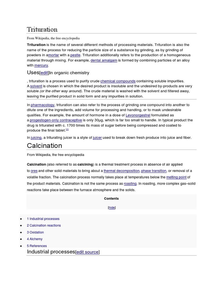 Trituration.docx | Industrial Processes | Chemical Elements