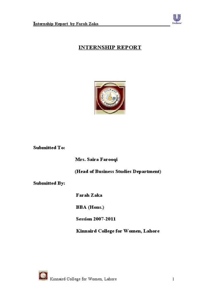 College Internship Report | PDF | Unilever | Inventory