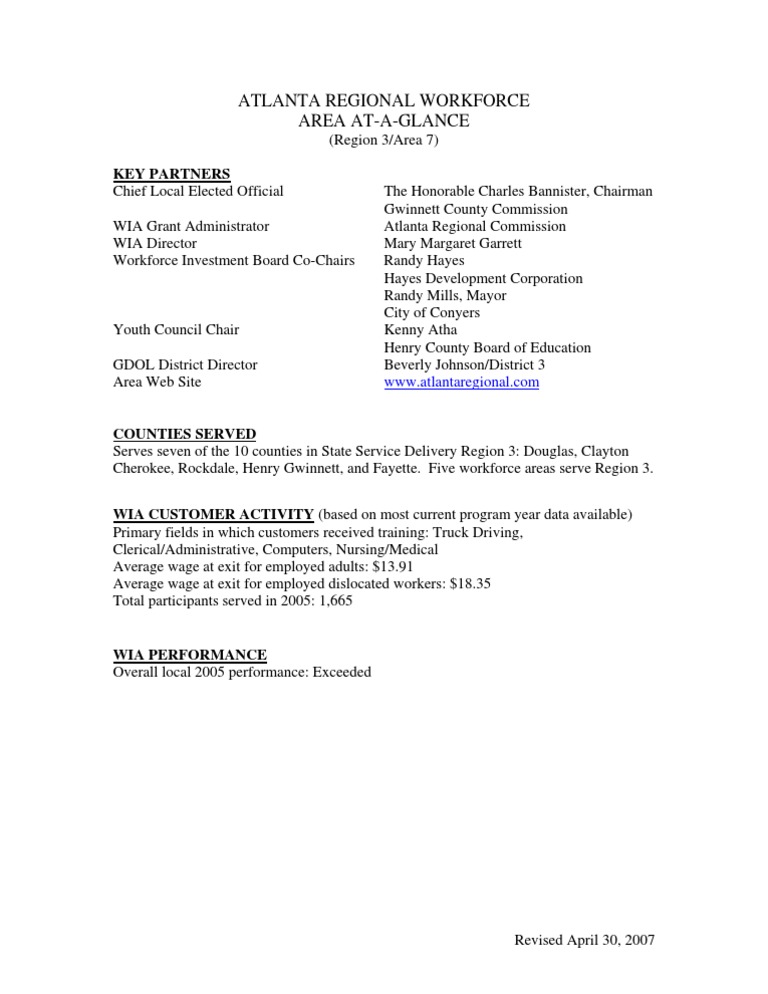 Department of Labor: Atlanta Regional Area Profile | PDF