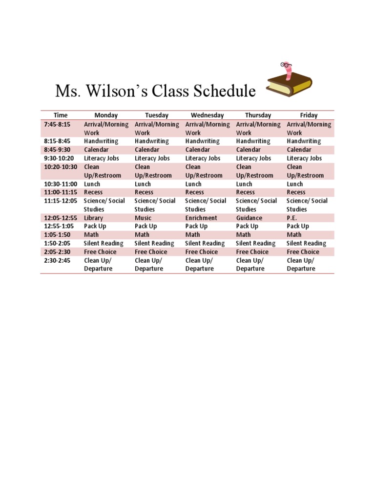 Ms. Wilson's Weekly Class Schedule | PDF | Language Arts & Discipline