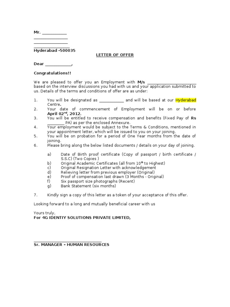 Sample Offer- Offer Letter | Employment | Salary