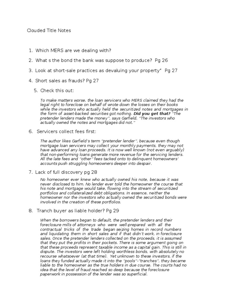 Clouded Title Notes | PDF | Deed Of Trust (Real Estate) | Real Estate Law