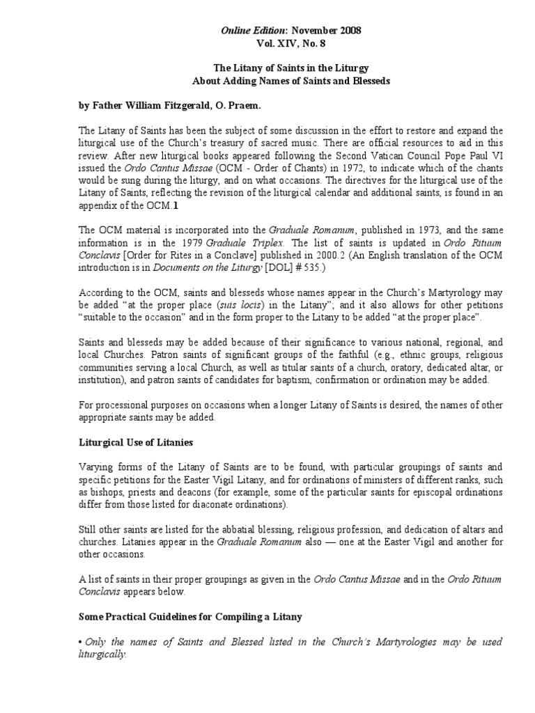 Litany of The Saints | PDF | Catholic Church | John The Baptist