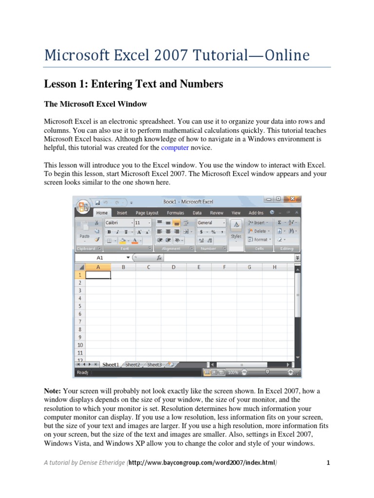 Microsoft Excel 2007 Tutorial-Online: Lesson 1: Entering Text and ...