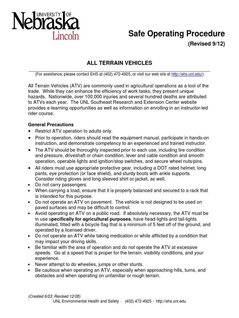 Safe Operating Procedure: (Revised 9/12) | PDF | Suspension (Vehicle ...