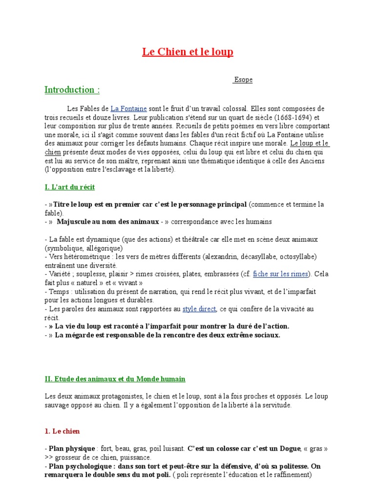 Le Chien Et Le Loup | PDF | Fable | Chiens
