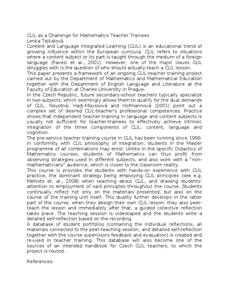 CLIL As A Challenge For Mathematics Teacher Trainees | PDF | Teachers ...