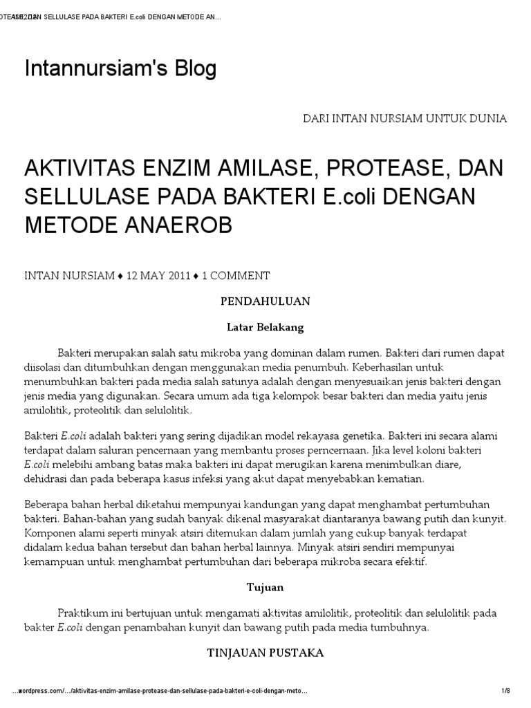 Aktivitas Enzim Amilase, Protease, Dan Sellulase Pada Bakteri e