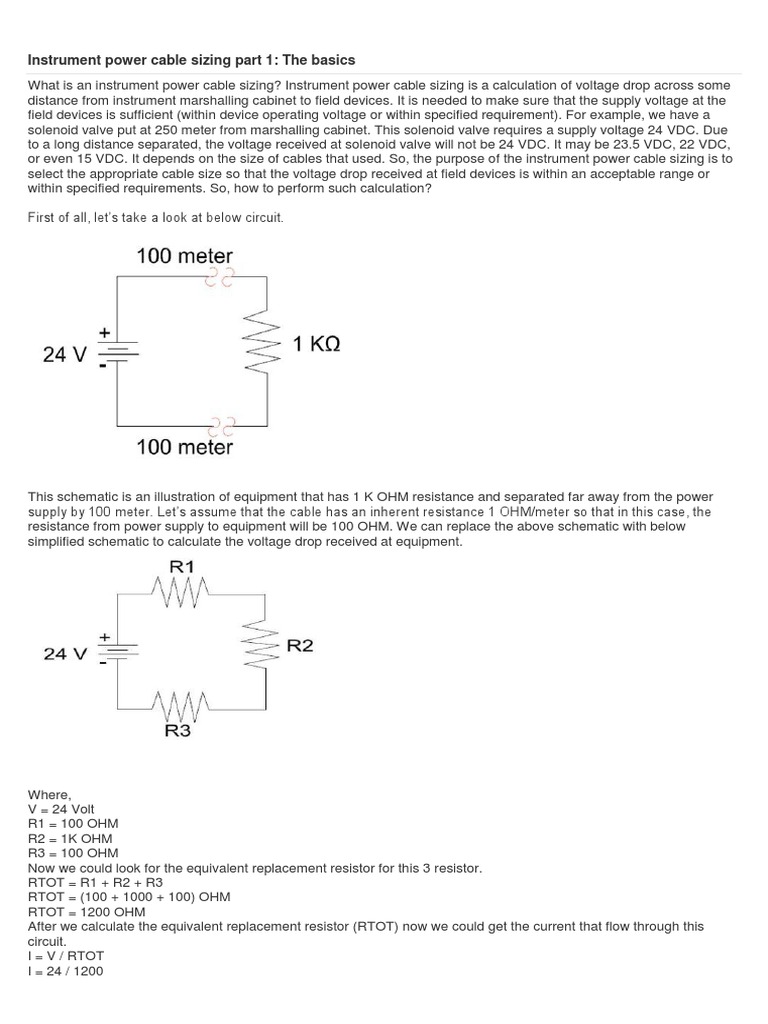 Instrument Power Cable Sizing Part 1 | PDF