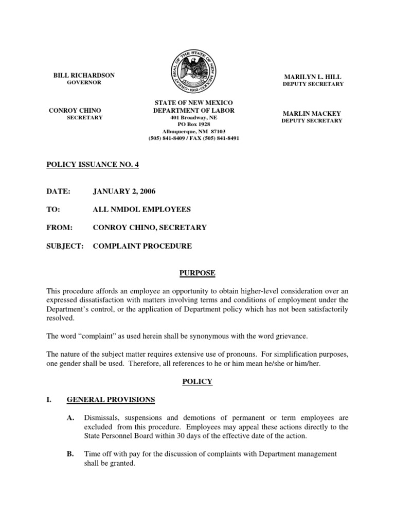 Department of Labor: PI No4 | PDF | Complaint | Employment