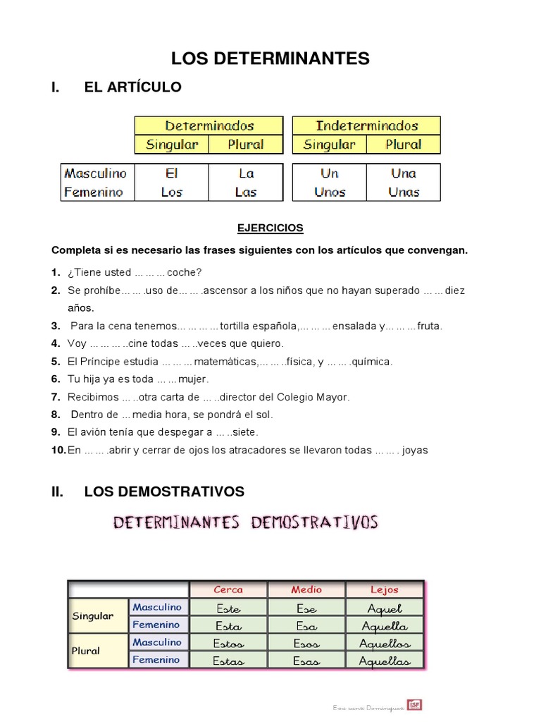 Los Determinantes | PDF | Adjetivo | Pronombre