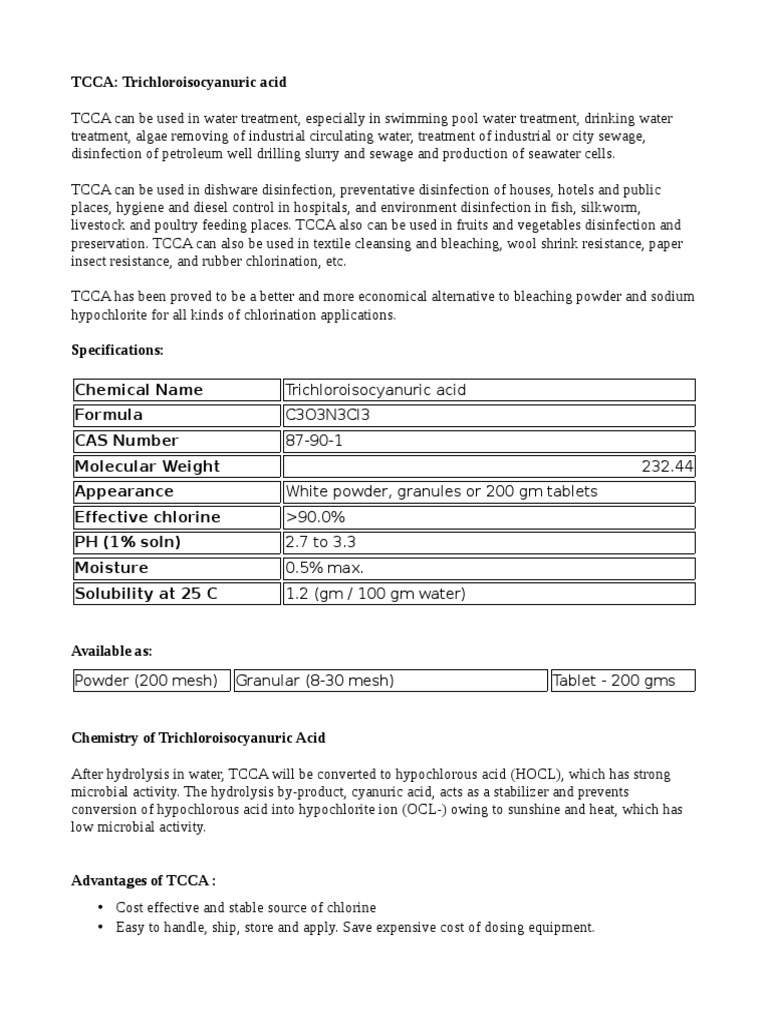 The Many Uses and Benefits of Trichloroisocyanuric Acid (TCCA) in Water ...