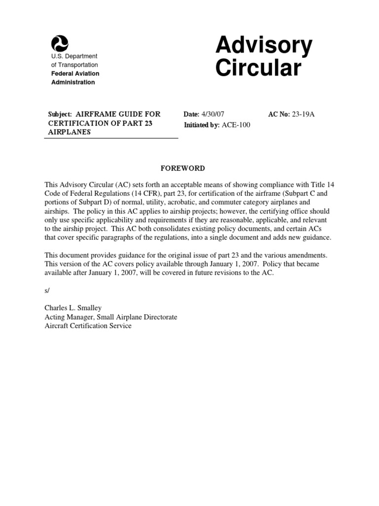 AC 23-19A Airframe Guide For FAR23 Certification | PDF | Structural ...