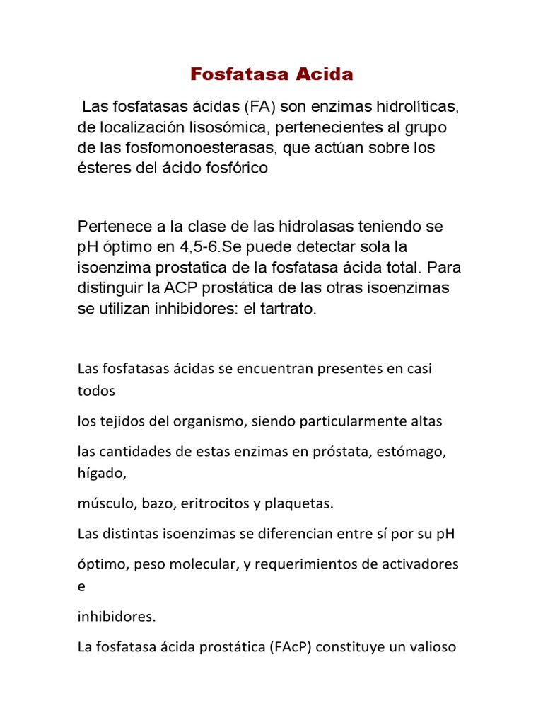 Fosfatasa Acida | PDF | Enzima | La cinética de enzimas
