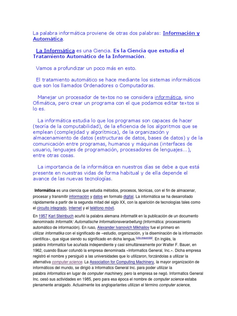 La Palabra Informática Proviene de Otras Dos Palabras | PDF ...