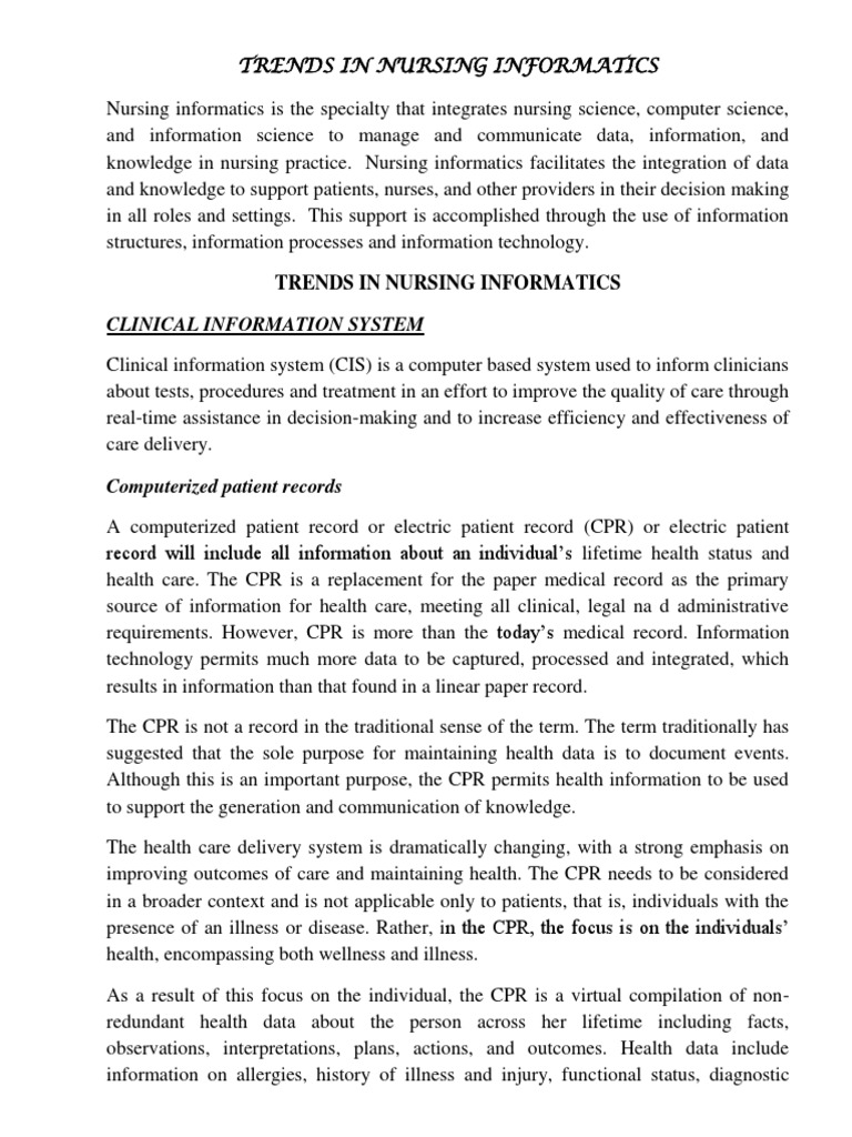 Trends in Nursing Informatics | PDF | Health Informatics | Virtual Reality