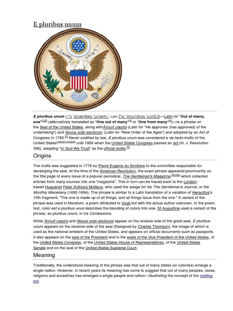 E pluribus unum: Origins | Seal (Emblem) | The United States