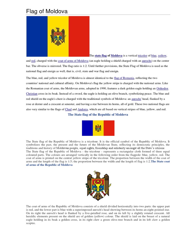 Flag of Moldova: Tricolor Blue Yellow Red Coat of Arms of Moldova ...