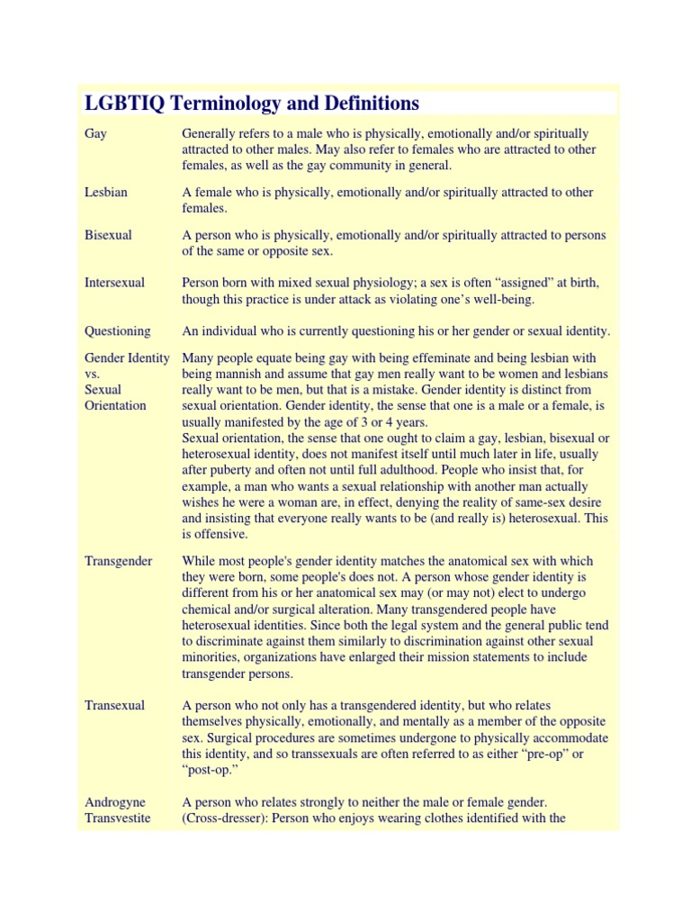 LGBTIQ Terminology and Definitions | PDF | Homosexuality | Transgender