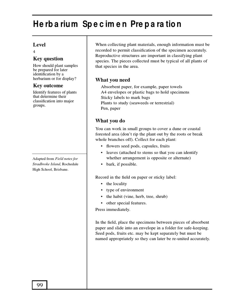 Herbarium Specimen Preparation: Level | PDF | Soil | Plants