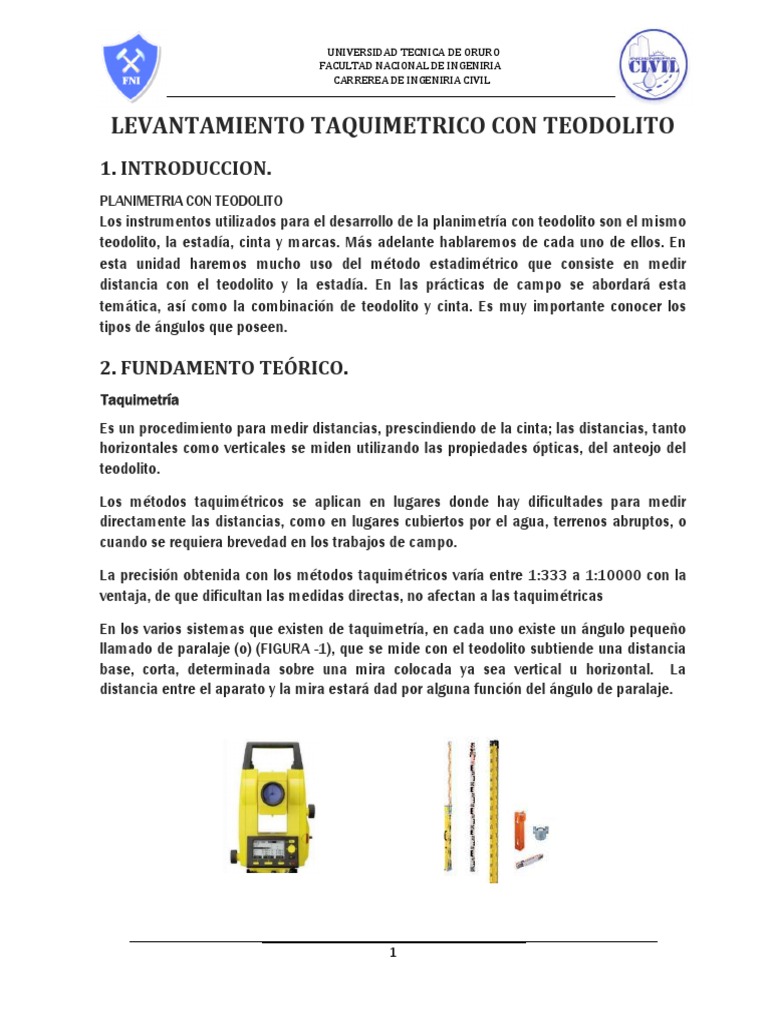 Levantamiento Taquimétrico con Teodolito | PDF | Topografía | Azimut
